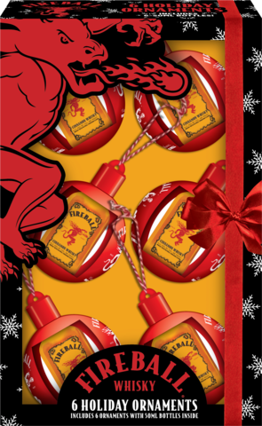 Fireball Cinnamon Whiskey Christmas Ornaments Gift Pack 6X50ML - Liquor ...